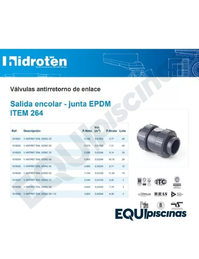 VALVULA CHECK HIDROTEN 4" P/PEGAR